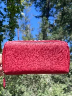 Coach | Bags | Coach Long Ziparound Wallet Pebble Leather Red With Gold ...